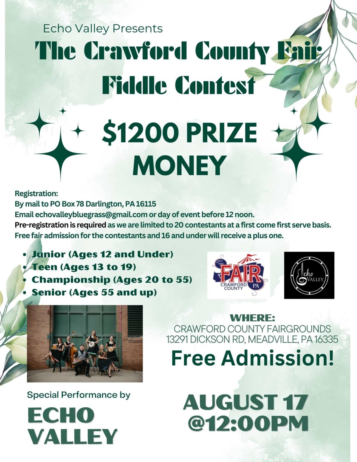 Fiddle Contest and Performance by Echo Valley - Crawford County Fair